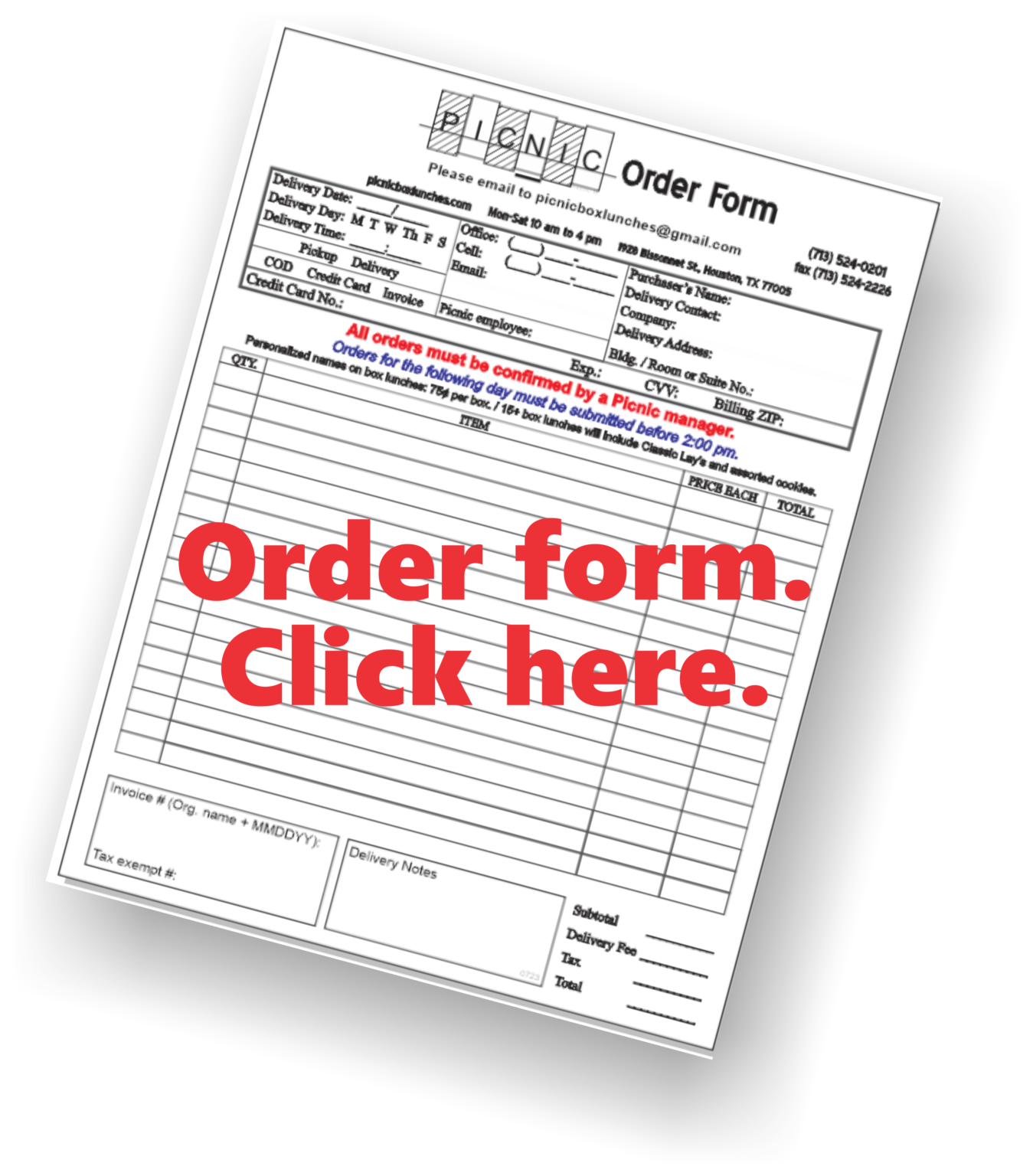 Picnic Box Lunches, Houston